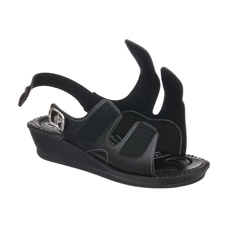 Sandale confortabile, calapod lat, reglabile, Mjartan 2815-P02 negre